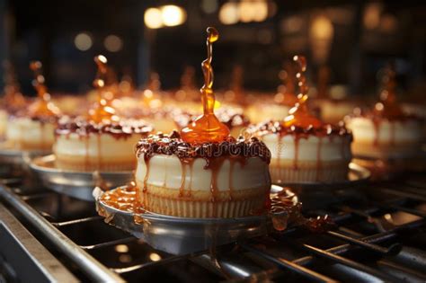 Efficient Assembly Line Moves Cakes Towards Final Decoration And