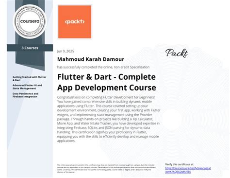 Im Excited To Share That Ive Earned A New Certification Flutter And Dart Complete App