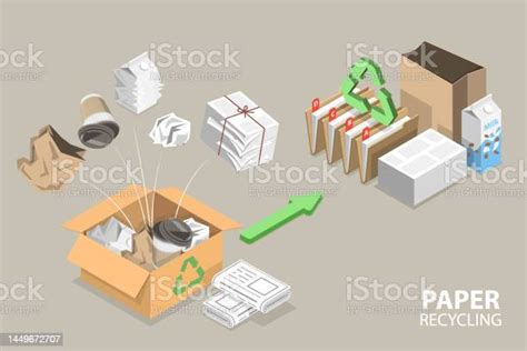 3d 아이소메트릭 플랫 벡터 종이 재활용 프로세스의 개념적 그림 재활용에 대한 스톡 벡터 아트 및 기타 이미지 재활용 등측투영법 재활용 기호 Istock