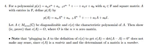 Solved Linear Algebra II For A Polynomial P X Anxn Chegg Com
