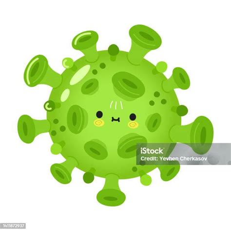 귀여운 재미있는 바이러스 캐릭터 벡터 손으로 그린 만화 카와이 캐릭터 일러스트 레이 션 아이콘 흰색 배경에 고립되어 있습니다