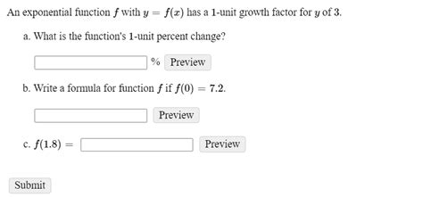 Solved An exponential function f ﻿with y=f(x) ﻿has a 1-unit | Chegg.com