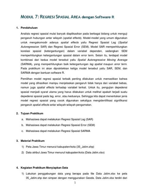 Modul 7 Regresi Spatial Area Dengan R Pdf Pdf