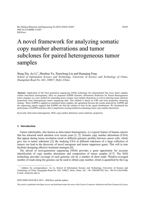 Pdf A Novel Framework For Analyzing Somatic Copy Number Aberrations And Tumor Subclones For