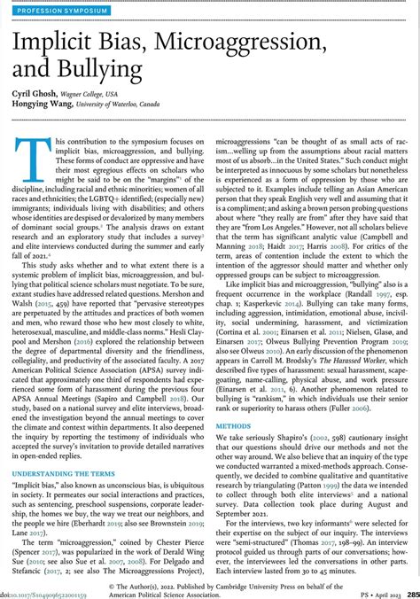 Implicit Bias Microaggression And Bullying PS Political Science Politics Cambridge Core