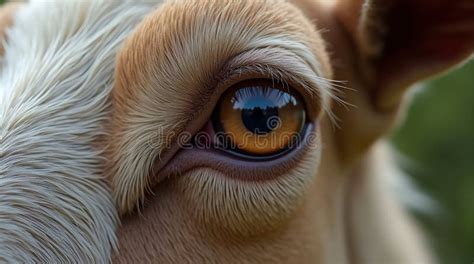 Detailed Goat Eye With Horizontal Pupil And Natural Light Reflection