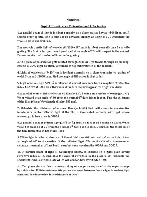 Extra Numericals Download Free Pdf Light Wavelength