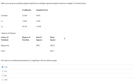 solved below you are given a partial computer output from a