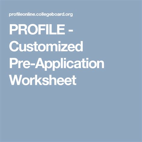 Profile Customized Pre Application Worksheet Css Profile