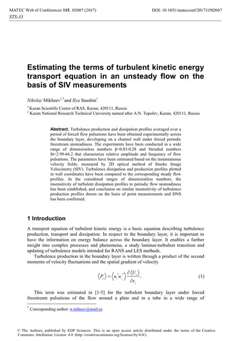 Pdf Estimating The Terms Of Turbulent Kinetic Energy Transport