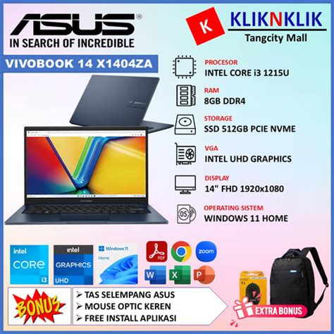 Jual Laptop BARU Asus VivoBook X ZA Intel I U RAM GB SSD GB FHD Win Original