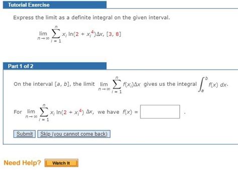 Solved Tutorial Exercise Express The Limit As A Definite Chegg