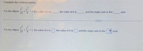 Solved Complete The Sentence Below 2 X² X For The Ellipse