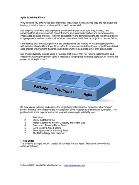 Agile Suitability Filters Agile Software Development Risk Agile Suitability Filters Agile Software Development Risk
