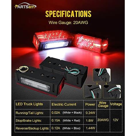 Partsam 12v Led Submersible Low Profile Rectangular Trailer Lights