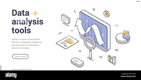 Web Banner Template Featuring Isometric Illustrations That Showcase Various Data Analysis Tools