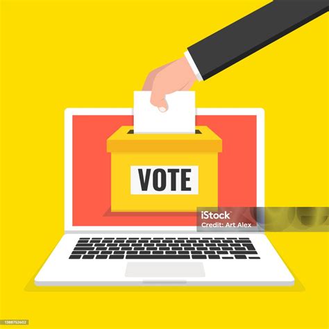 온라인 개념 투표 노트북 화면에 투표 용지를 용지함에 넣는 손 벡터 그림입니다 투표함에 대한 스톡 벡터 아트 및 기타 이미지 투표함 컴퓨터 인터넷 Istock