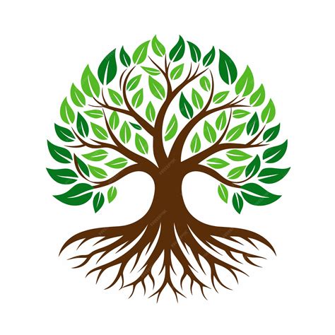 An Illustration Of A Stylized Tree With Lush Green Leaves And Brown Roots It Is Isolated On A