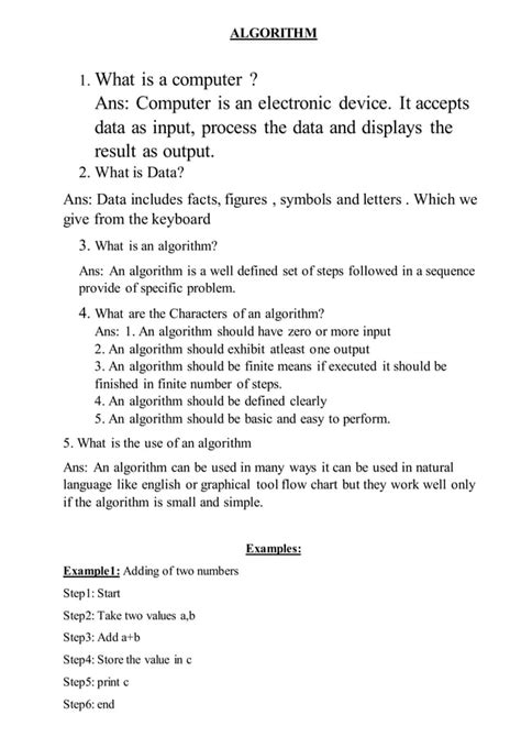 Class Viii Computers Flow Chart And Algorithm Docx