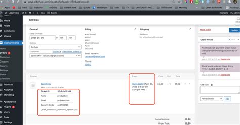 add event and attendee information to woocommerce order details the