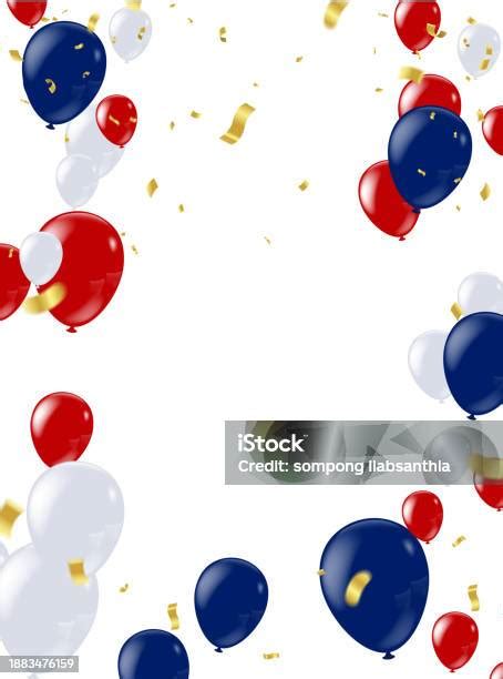 색종이 조각과 파란색 빨간 풍선과 즐거운 분위기의 축하 배너 배경입니다 크리스마스 설날 생일 또는 결혼 축하 3차원 형태에 대한