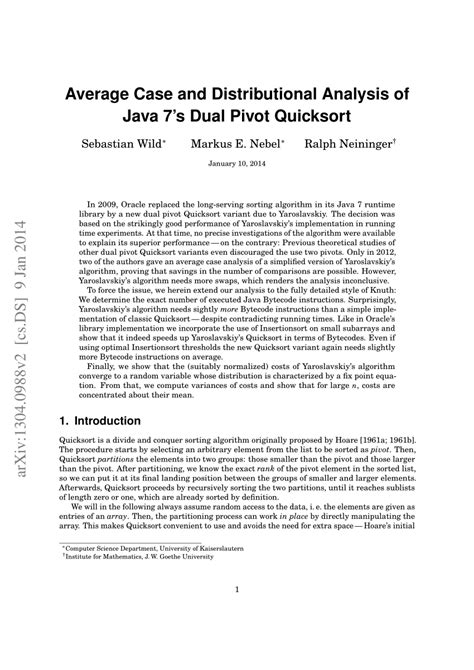 Pdf Average Case And Distributional Analysis Of Java 7s Dual Pivot Quicksort
