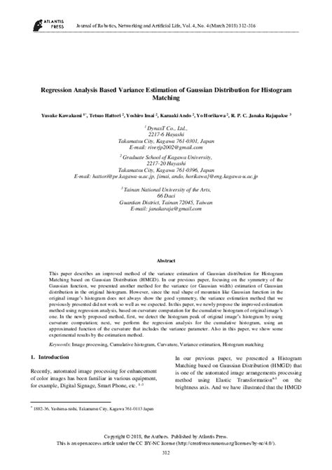 Pdf Regression Analysis Based Variance Estimation Of Gaussian Distribution For Histogram Matching