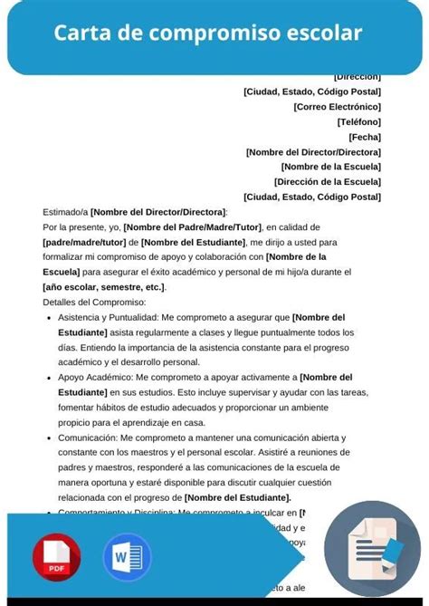 Carta De Compromiso Escolar En Word Y Pdf Cartas Ejemplo De Carta