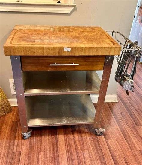 Butchers Block Rolling Cart Contents Included Auction Group