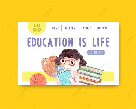 온라인 및 인터넷 수채화 벡터 일러스트 광고를 위한 웹사이트 템플릿을 사용하여 학교 및 교육 개념으로 돌아가기 템플릿 Psd 다운로드 디자인 자료 다운로드