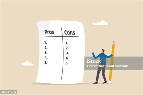 비즈니스 의사 결정 이점 긍정적 및 부정적인 분석 정보 목록 개념 사려 깊은 사업가 가 재연 을 고려하는 비즈니스 장단점을
