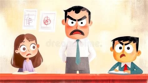 Strict Teacher Scolding Students In Classroom Setting Stock Image