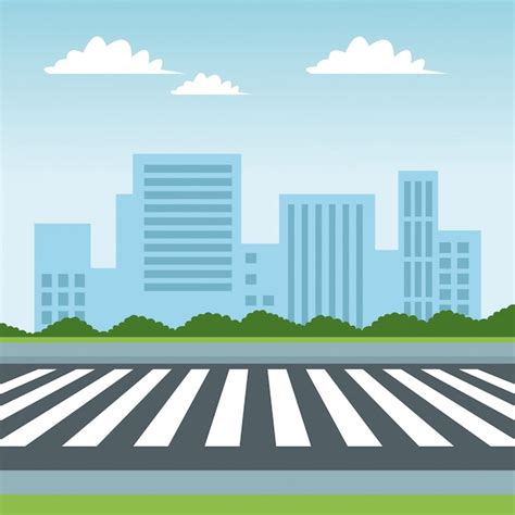 도시 풍경 만화 프리미엄 벡터