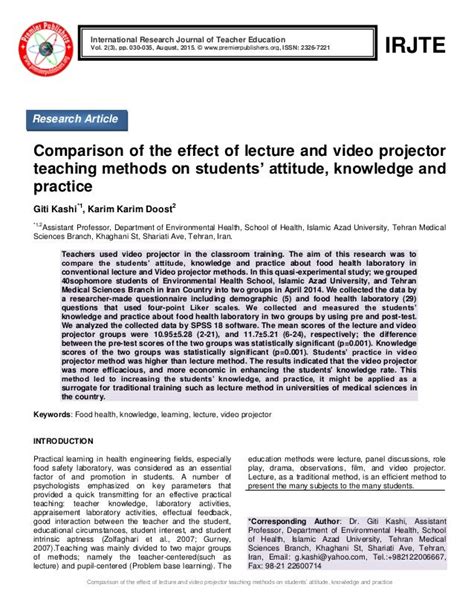 Comparison Of The Effect Of Lecture And Video Projector Teaching Meth