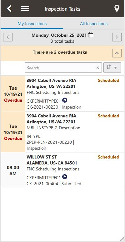 Viewing Inspection Tasks