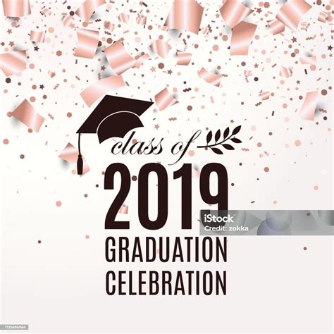 2019 졸업 포스터 모자 월계수 홍당무에 월계관 호 일 논문 및 초대장에 대 한 색종이 배너 인사말 카드 엽서와 함께 배경으로 장미 벡터 템플릿입니다 모든 고립 되 고