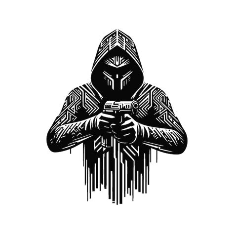 Assasin Silhouete With Cyberpunk Pattern Illustration Premium Ai