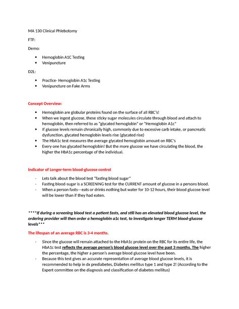 Week 2 Hemoglobin A1c Testing Ma 130 Clinical Phlebotomy Ftf Demo Hemoglobin A1c Testing