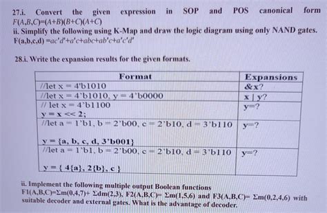Solved 27 I Convert The Given Expression In SOP And POS Chegg Com