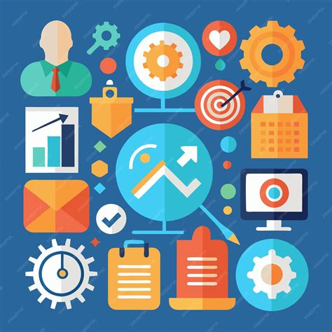 Flat Design Icons Depicting Business Strategy Premium Ai Generated Vector