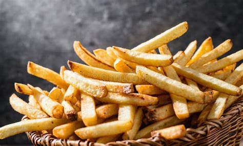 Golden Brown French Fries In Wicker Basket Stock Illustration