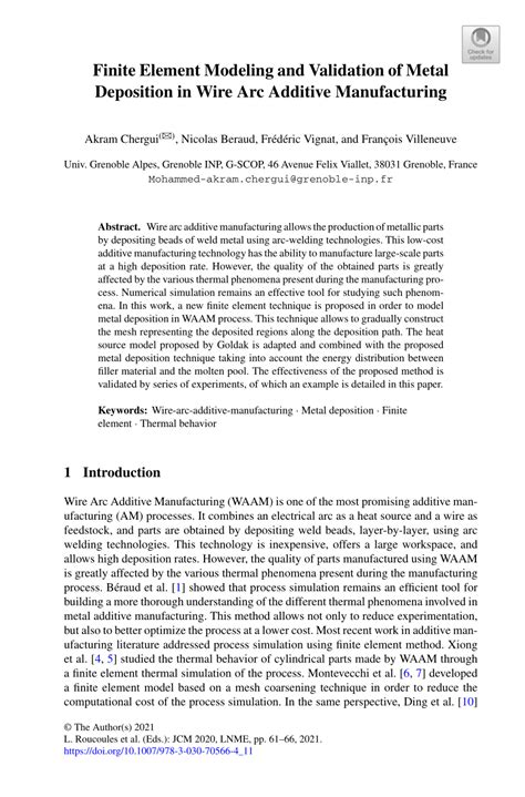 Pdf Finite Element Modeling And Validation Of Metal Deposition In
