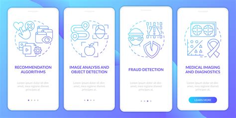 Use Of Machine Learning Blue Gradient Onboarding Mobile App Screen Walkthrough 4 Steps Graphic