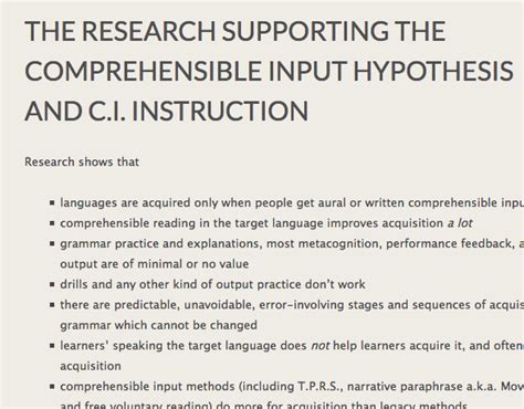 The Research Supporting The Comprehensible Input Hypothesis And C I Instruction Grammar
