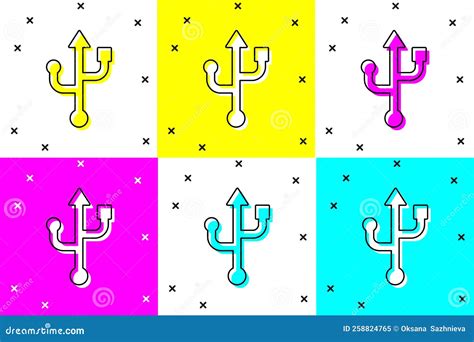 Set USB Symbol Icon Isolated On Color Background Vector Stock Illustration Illustration Of