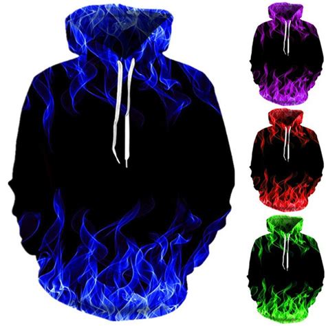 Buy Men 3d Flame Printed Hoodies Autumn Winter Long Sleeve Hooded