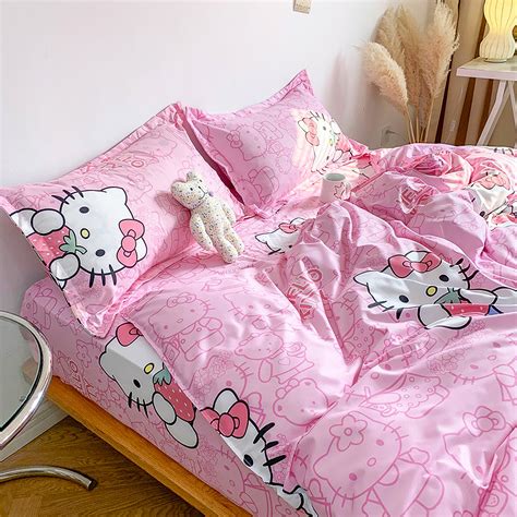 Hello Kitty Bedding Set Cute Sanrio Cotton Bed Linens D551 Lusy Store