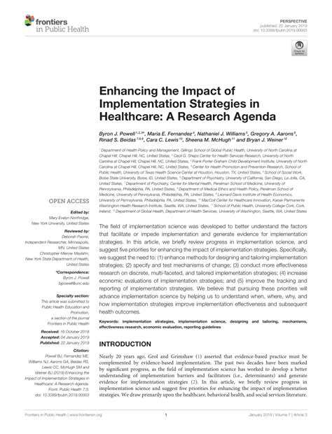 Pdf Enhancing The Impact Of Implementation Strategies In Healthcare