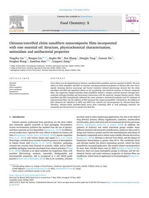 Pdf Chitosanesterified Chitin Nanofibers Nanocomposite Films Incorporated With Rose Essential