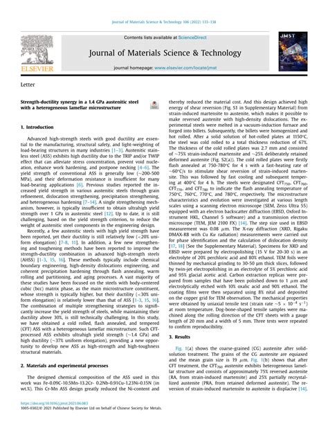 Pdf Strength Ductility Synergy In A 14 Gpa Austenitic Steel With A